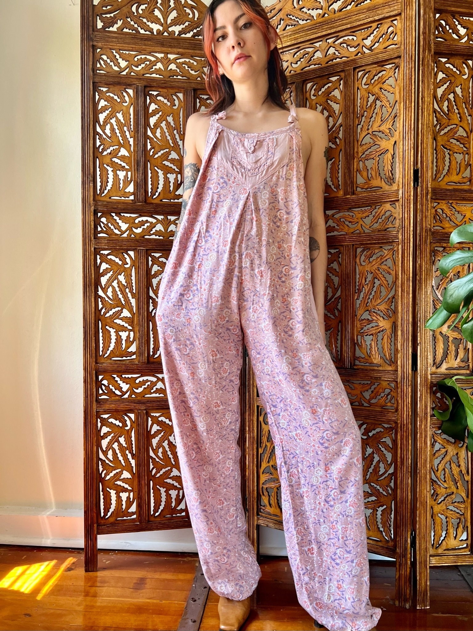 Vintage Festival Jumpsuit / Indian Rayon Jumpsuit / Pink Floral ...