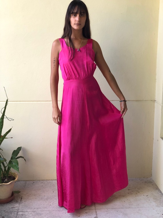 1930's Shocking Pink Dress / Sleeveless Evening Party… - Gem