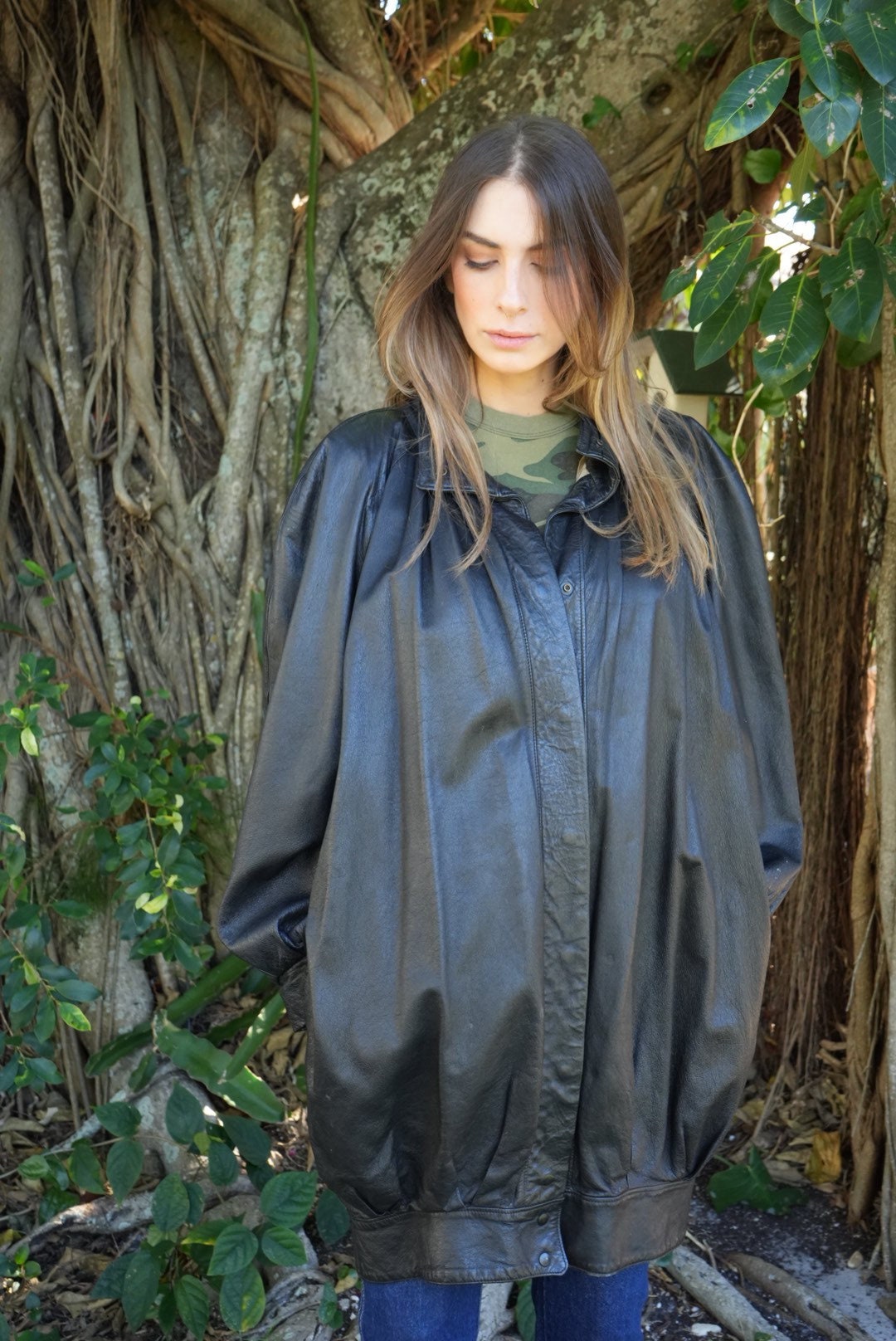 Vintage Balloon Coat / Black Leather Jacket With Balloon Sleeves and ...