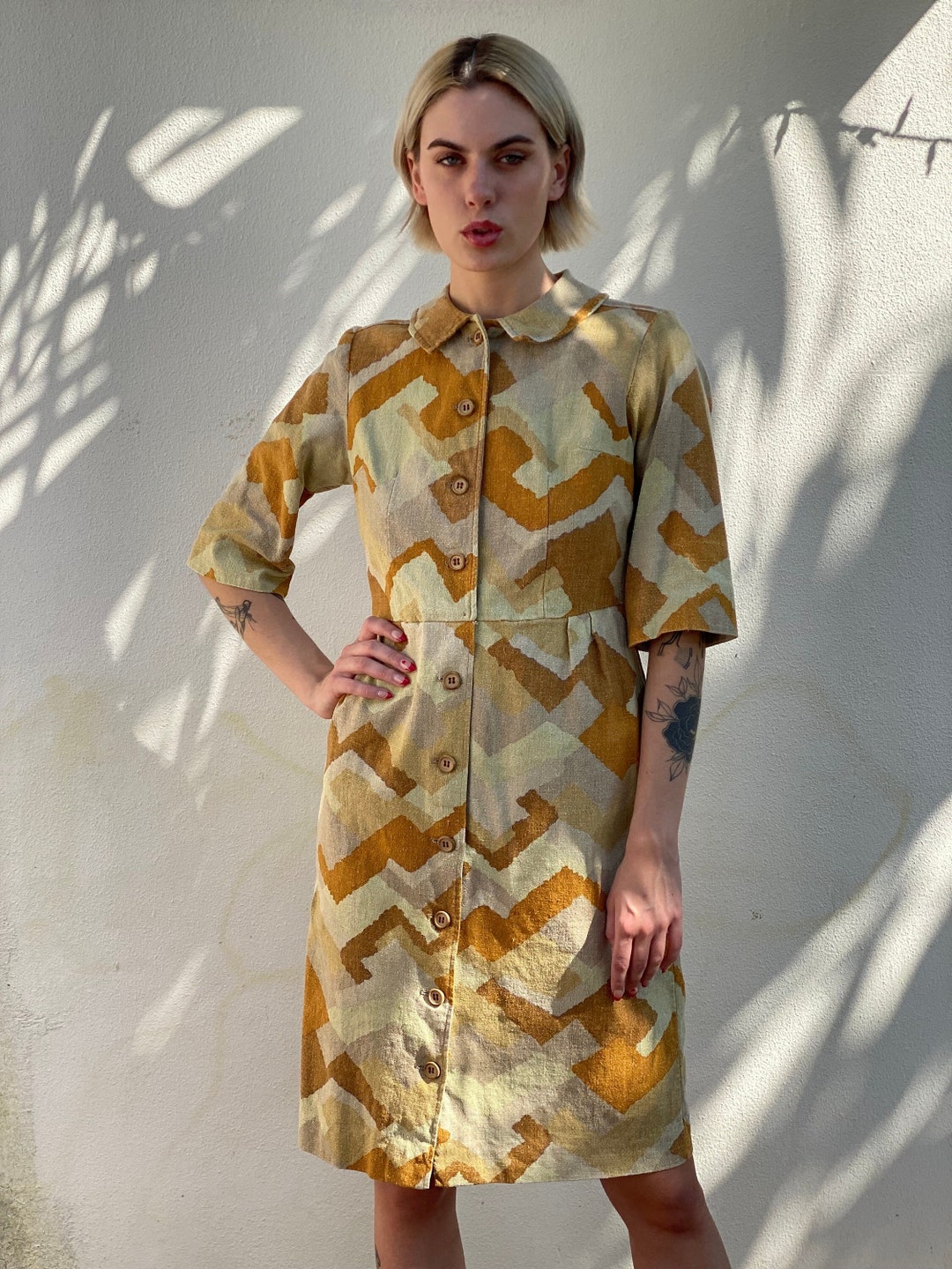 1960's Linen Dress / Vintage Modern Twiggy Dress / Sixties Mod Dolly ...