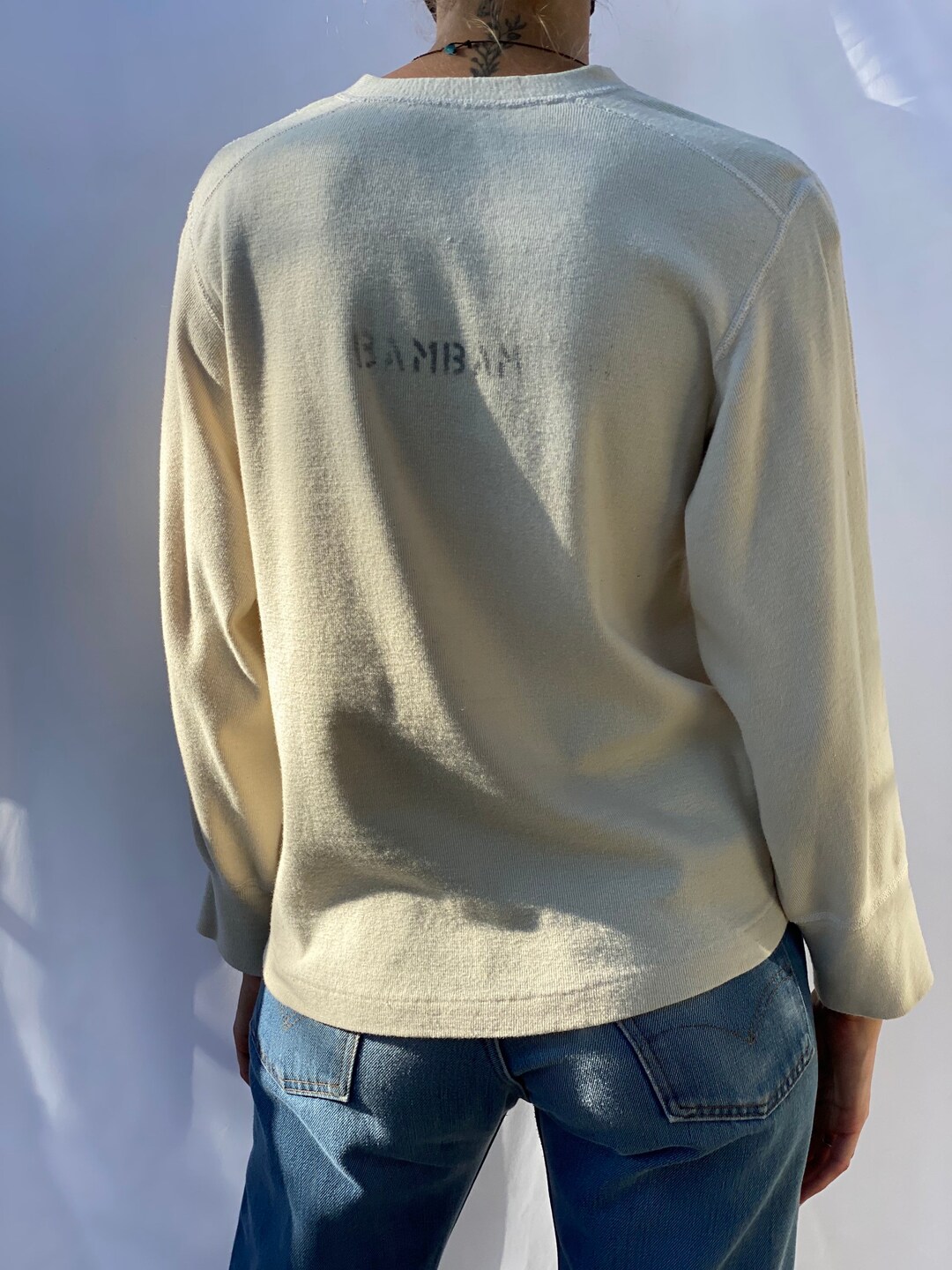 Wool + Cotton Henley Sweater / BAM BAM 1960's Oatmeal Shirt / Army ...