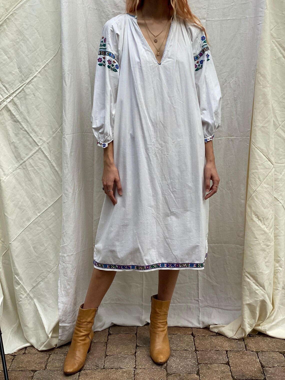 Vintage Embroidered Traditional Tunic Dress / Puffy Sleeves / - Etsy