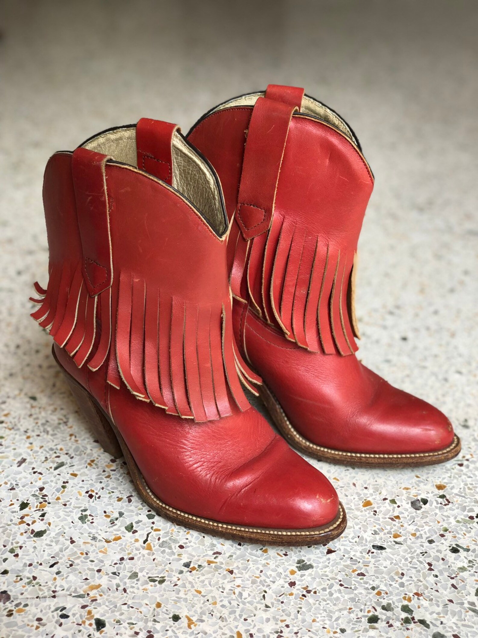 6 M Cowboy Boots / 1970's Frye Cowboy Boots / Fringe Leather Brick Red ...