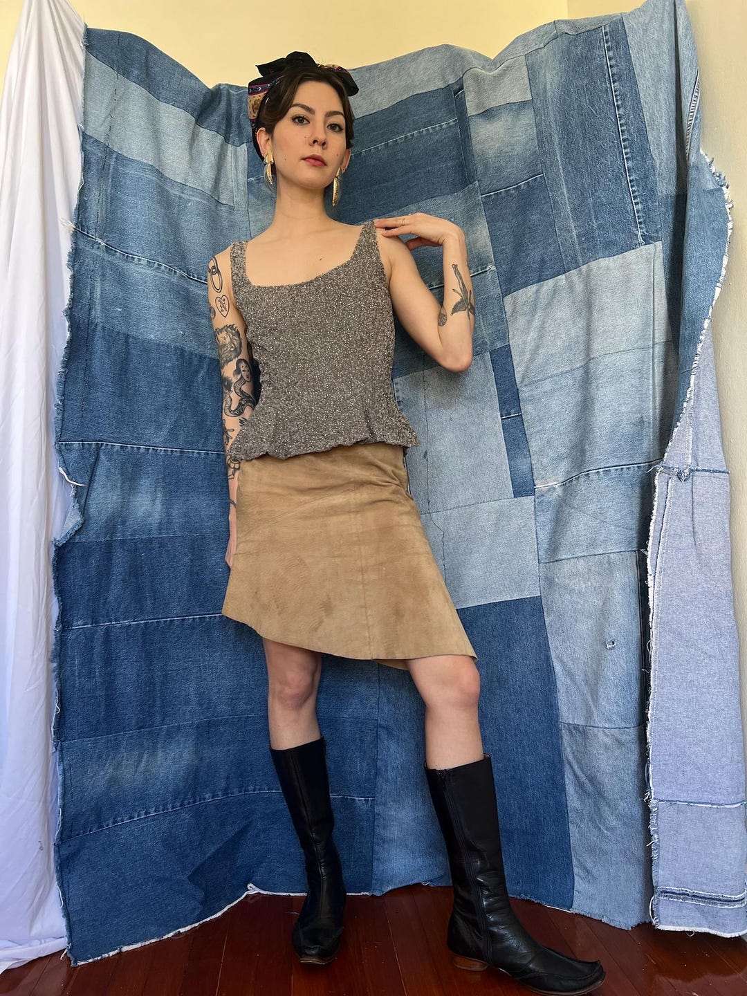 Festival Skirt / Suede Leather Mini Skirt / Slanted Skirt ...