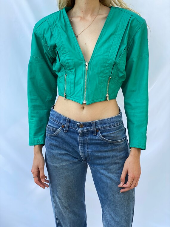 Crop Leather Jacket / Cropped Cut Leather Jacket / 19… - Gem