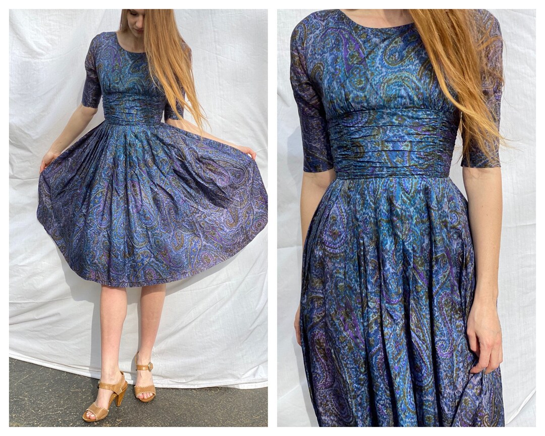 1950s Party Dress / 1950's Pinup Dress / Fifties Dress / Purple Blue ...