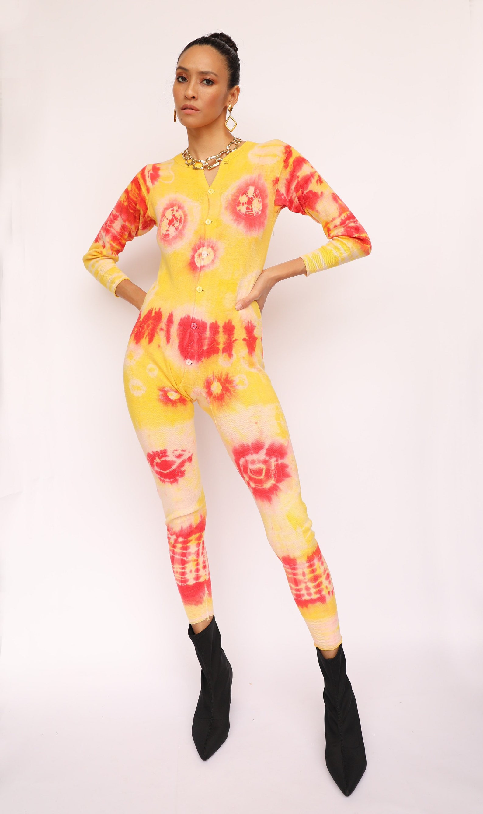 Tie Dye Jumpsuit / Vintage Cotton Union Suit / Vintage Knit | Etsy