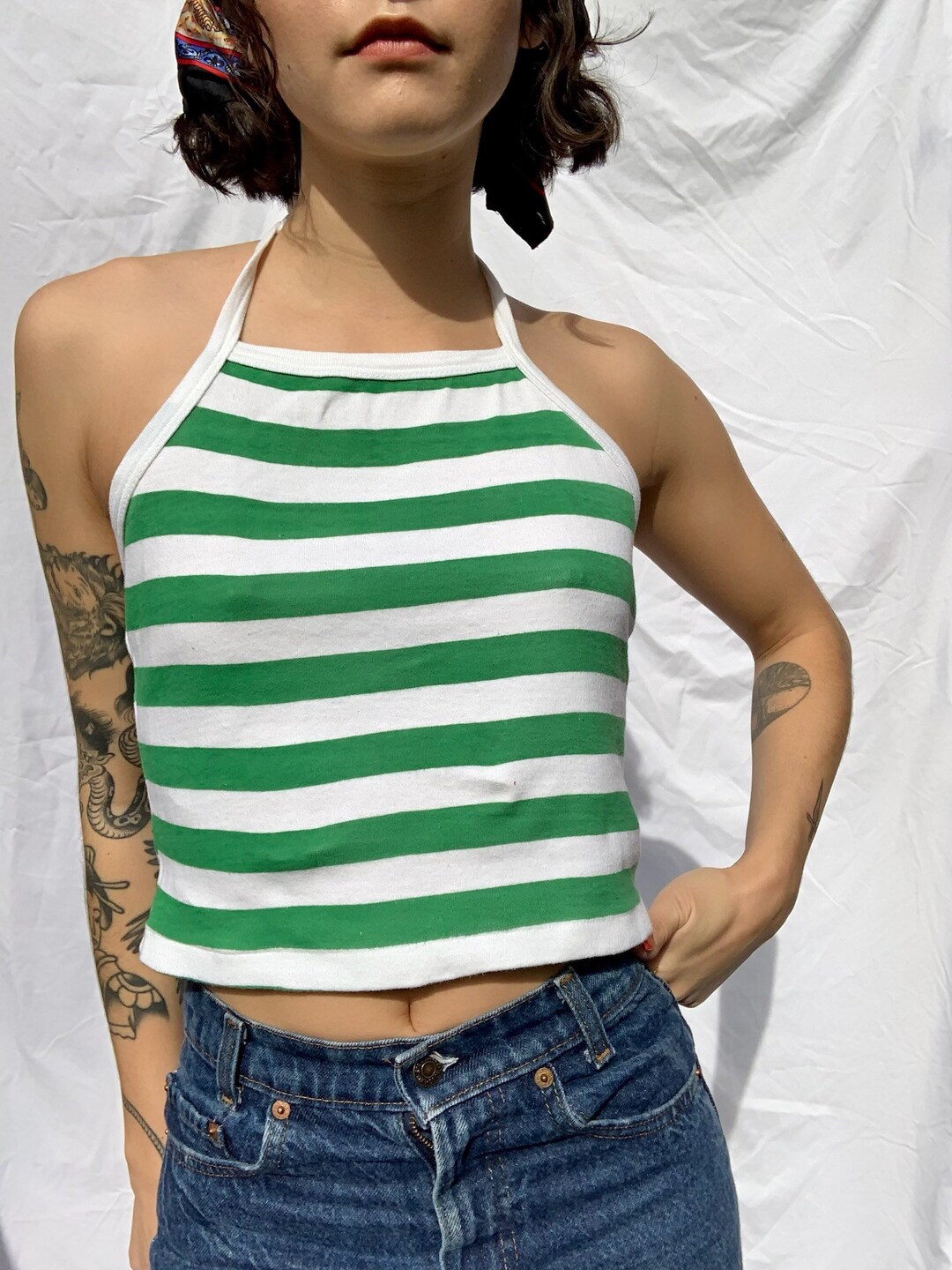 1970's Stripe Halter Top / Striped Nautical Summer Shirt / Crop Top ...