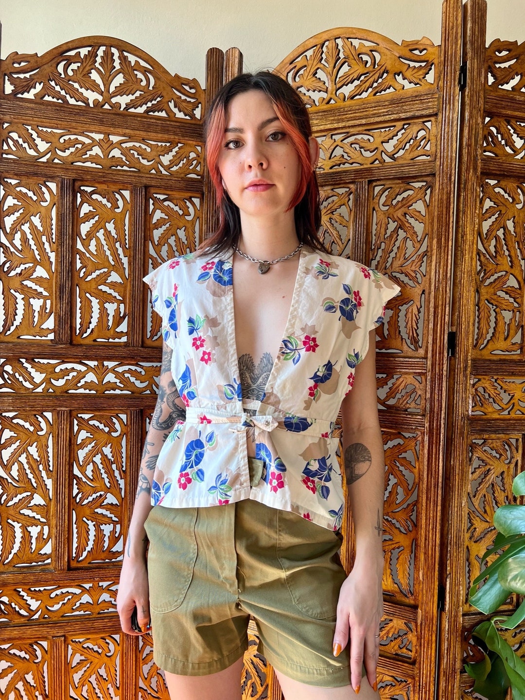 1940s Floral Pinafore Blouse / Beautifully Constructed Wartime - Etsy