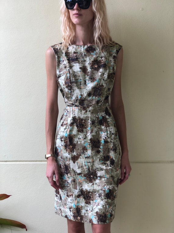 1960's Atomic Dress / Open Back Sexy Dress / Cotton W… - Gem