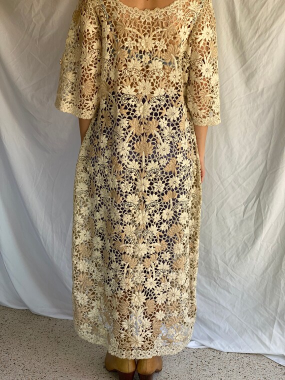 1960's Lace Maxi Dress / Plastic Front Zipper Sixties… - Gem