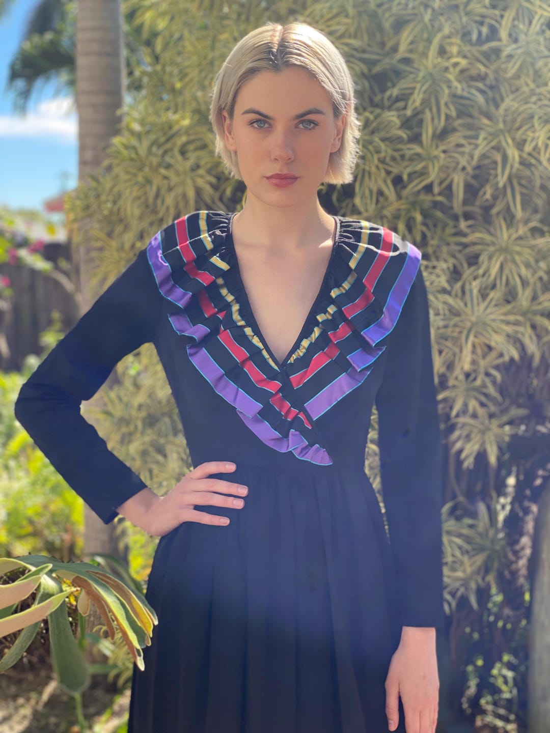 1980's Ogee by Rizkallah Dress / Black Ribbon Dress / Holiday Party ...