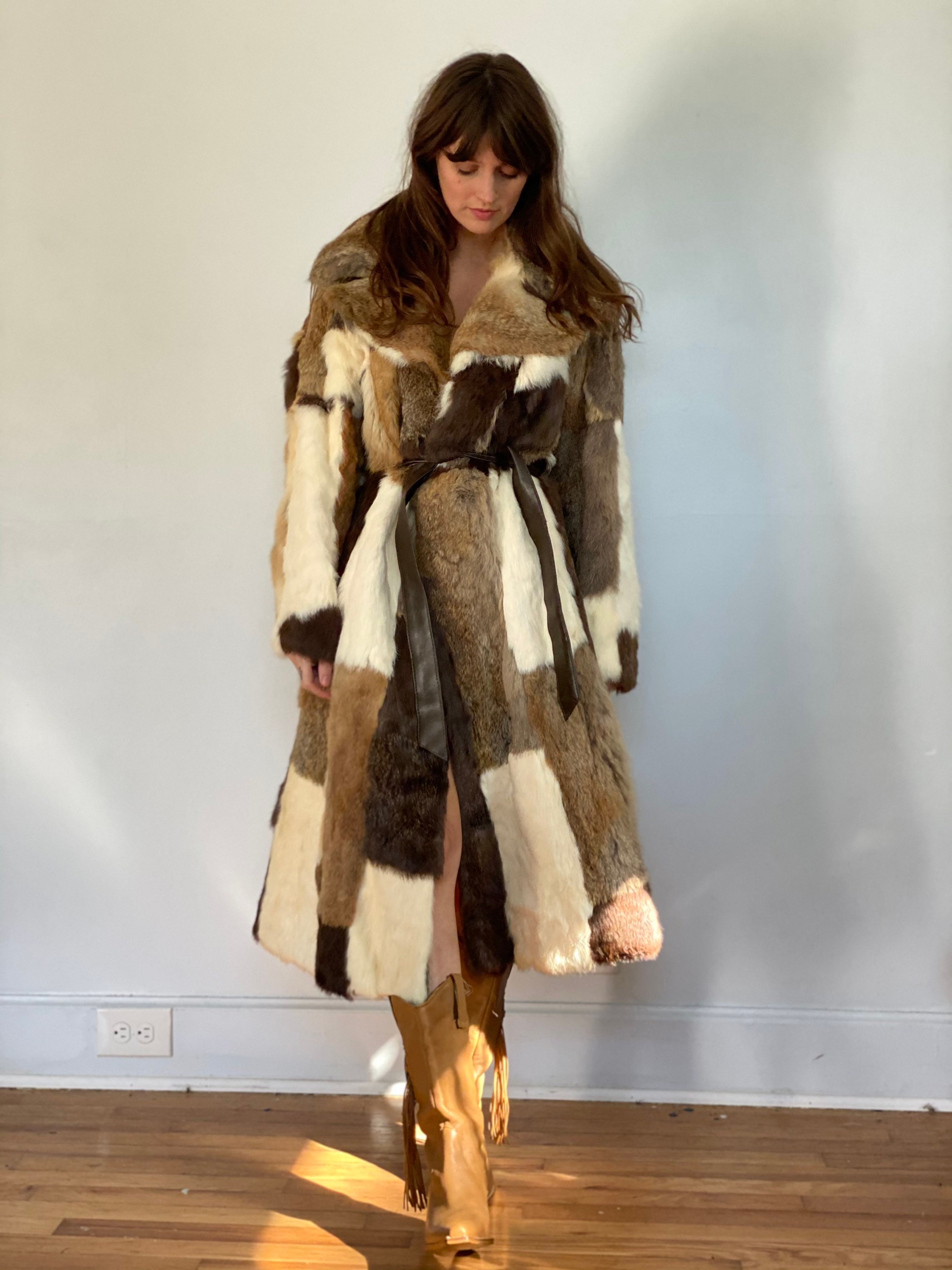 1970's Rabbit Fur Coat / Patchwork Penny Lace Coat / | Etsy