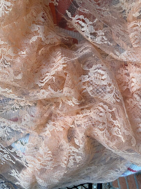 1970's Lace Blouse / Peach Sheer Shirt / See Through … - Gem