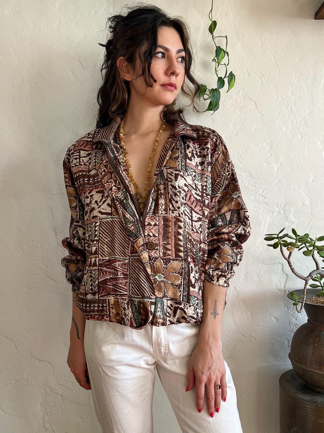 Silk Satin Bomber Jacket / Scarf Print / Outerwear Oversized Jacket ...