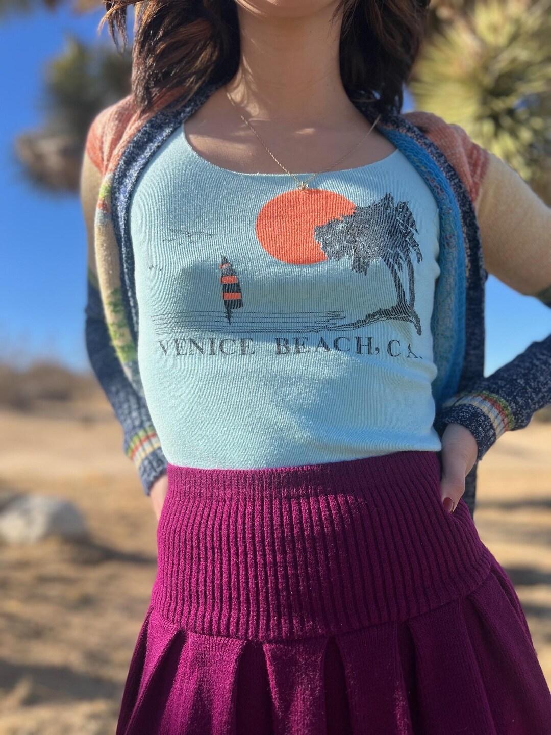 1970's Tank Top With Beach Scene / Sunset Print / Venice Beach ...