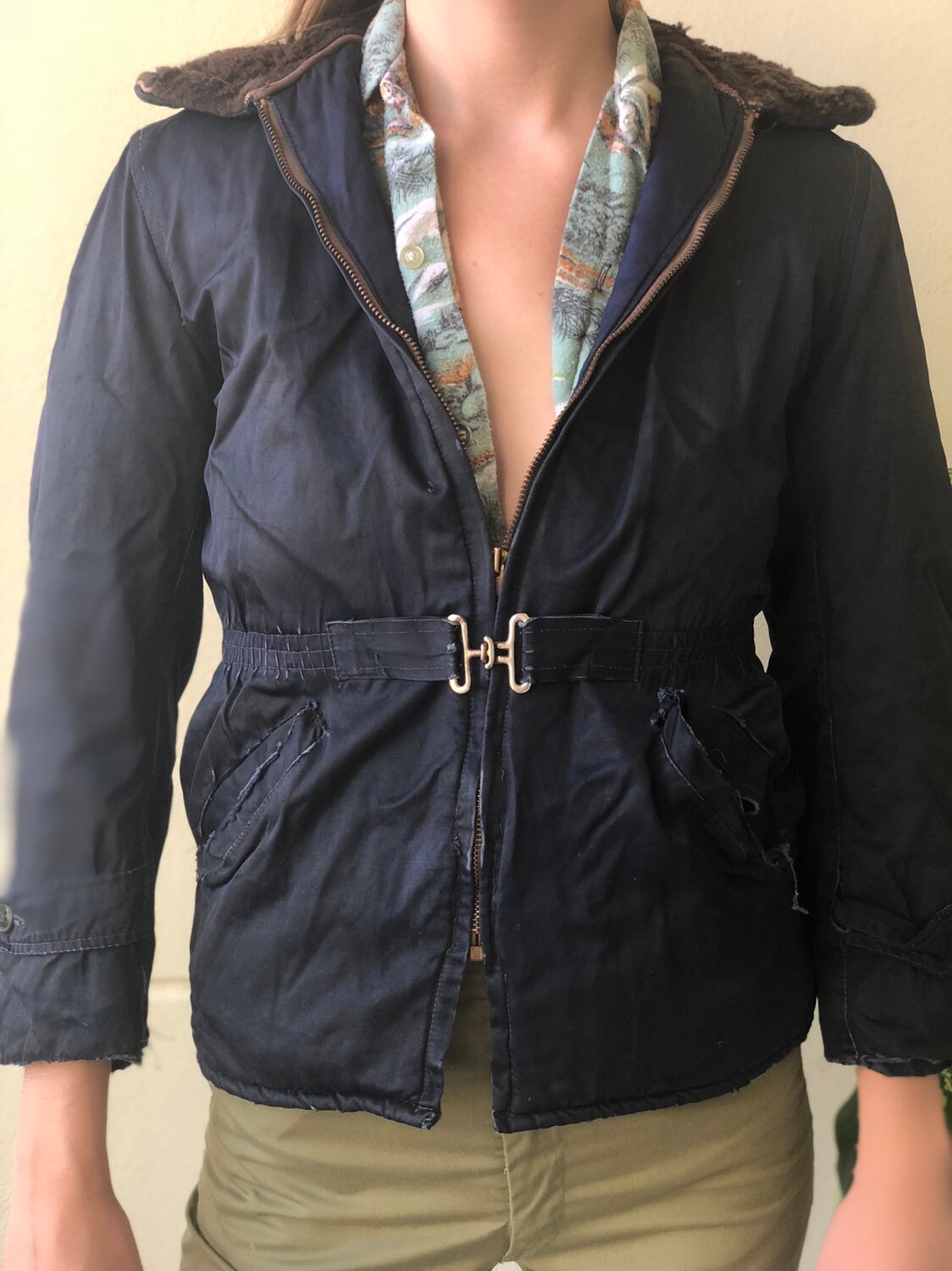 1950's Ski Jacket / Navy Blue Gabardine Windbreaker Jacket / Forties ...