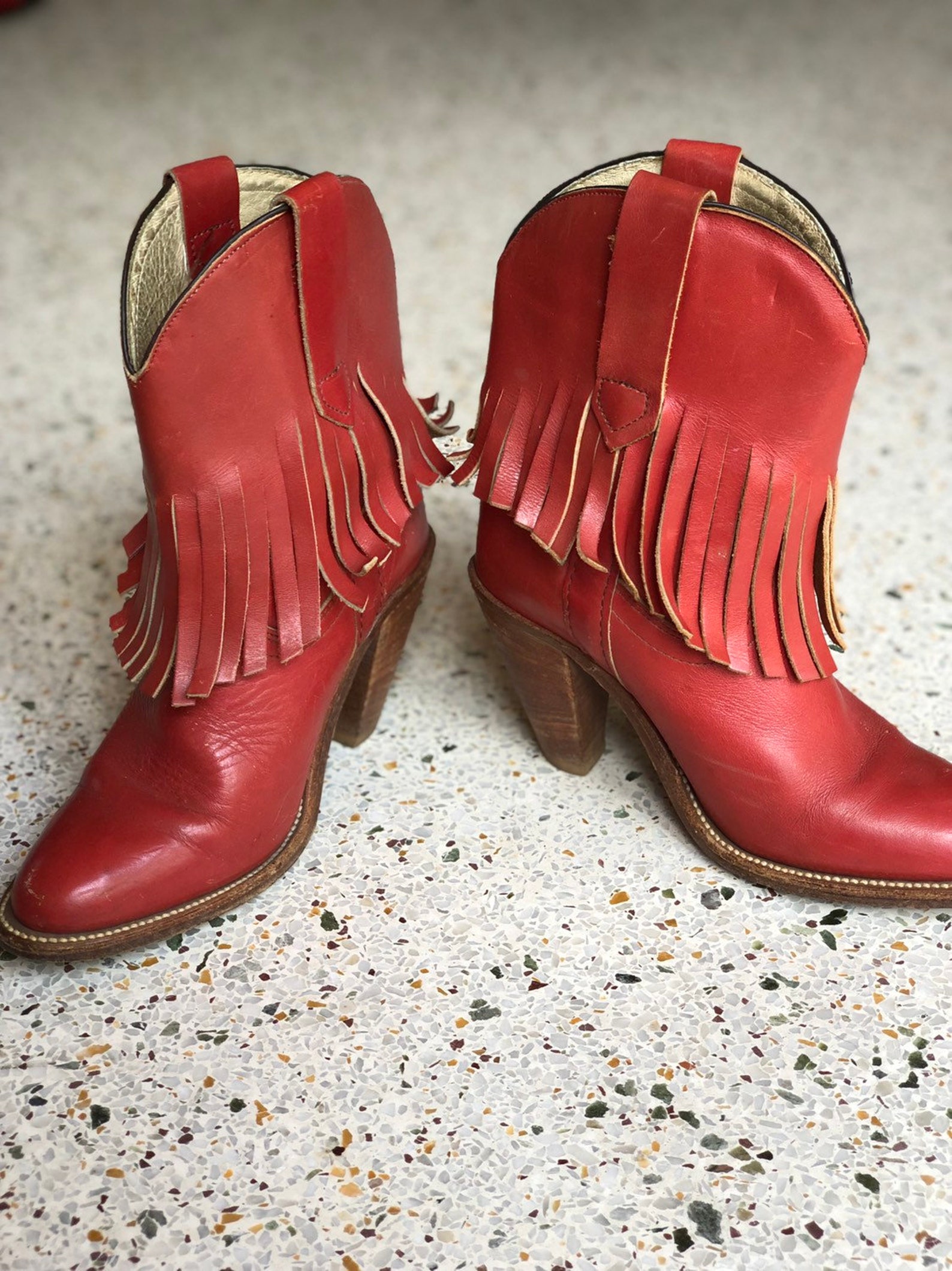 6 M Cowboy Boots / 1970's Frye Cowboy Boots / Fringe Leather Brick Red ...