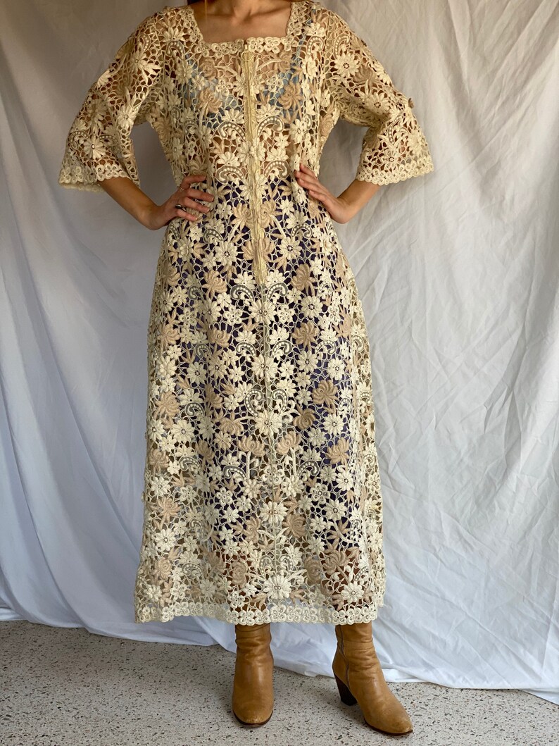 1960's Lace Maxi Dress / Plastic Front Zipper Sixties Lace - Etsy