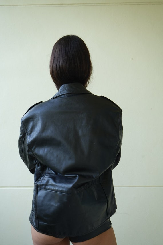 Vintage Leather Moto Jacket / 1980's Black leather Un… - Gem