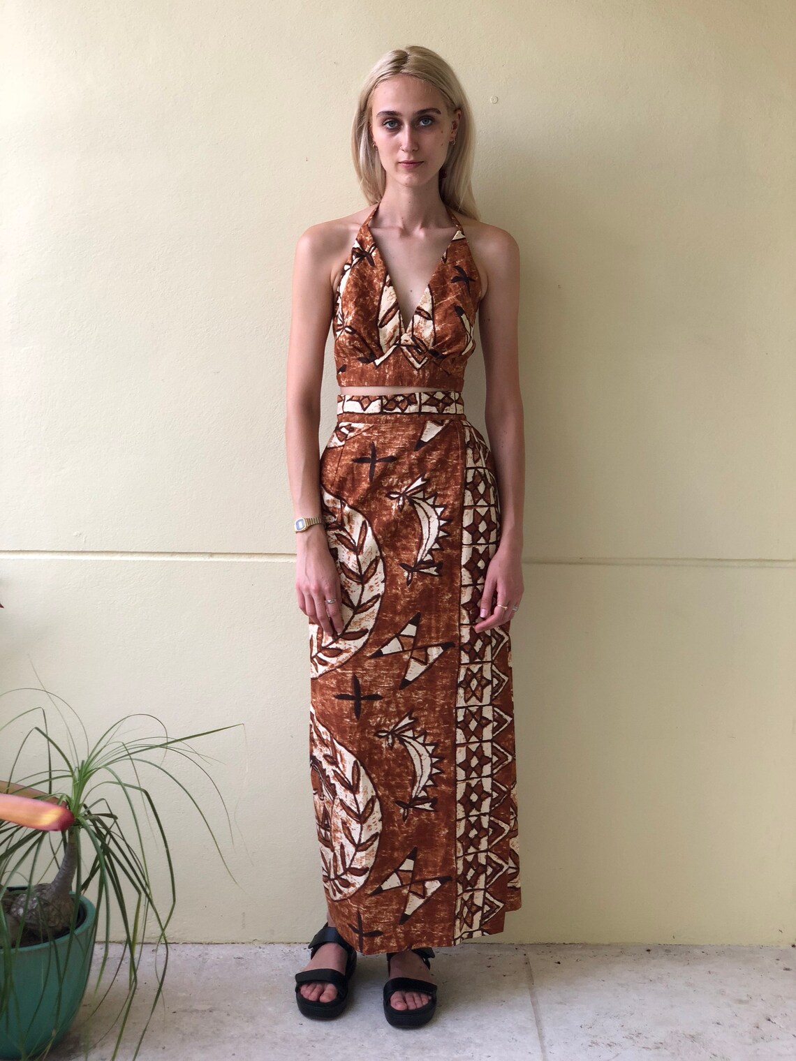 70's Batik Crop Top and Skirt Set / Cotton Wrap Midi Skirt | Etsy