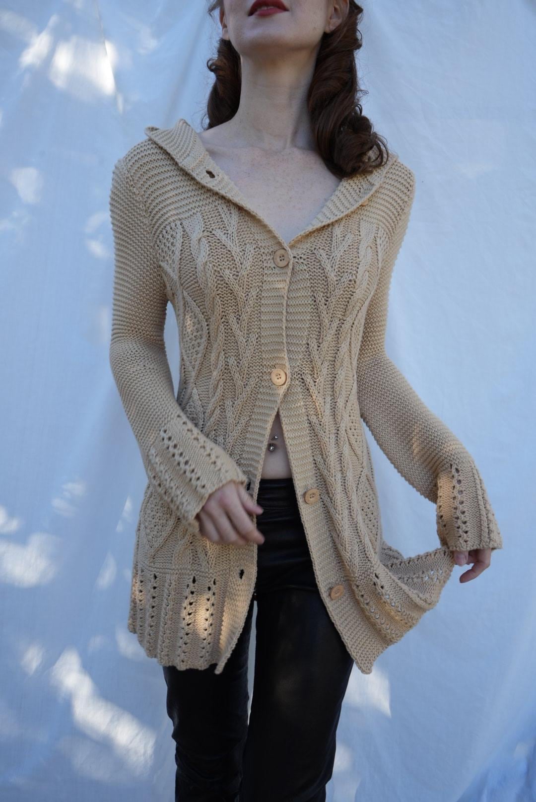 BCBG Vintage Tan Cardigan / Y2k Cotton Knit Sweater / Hipster Knitwear ...
