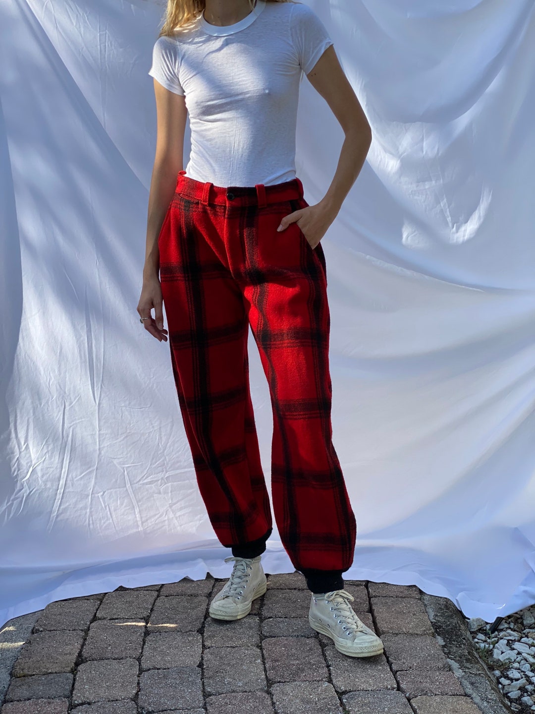 Vintage Wool Trousers / 1950's Wool Hunting Pants / Buffalo Check Wool ...