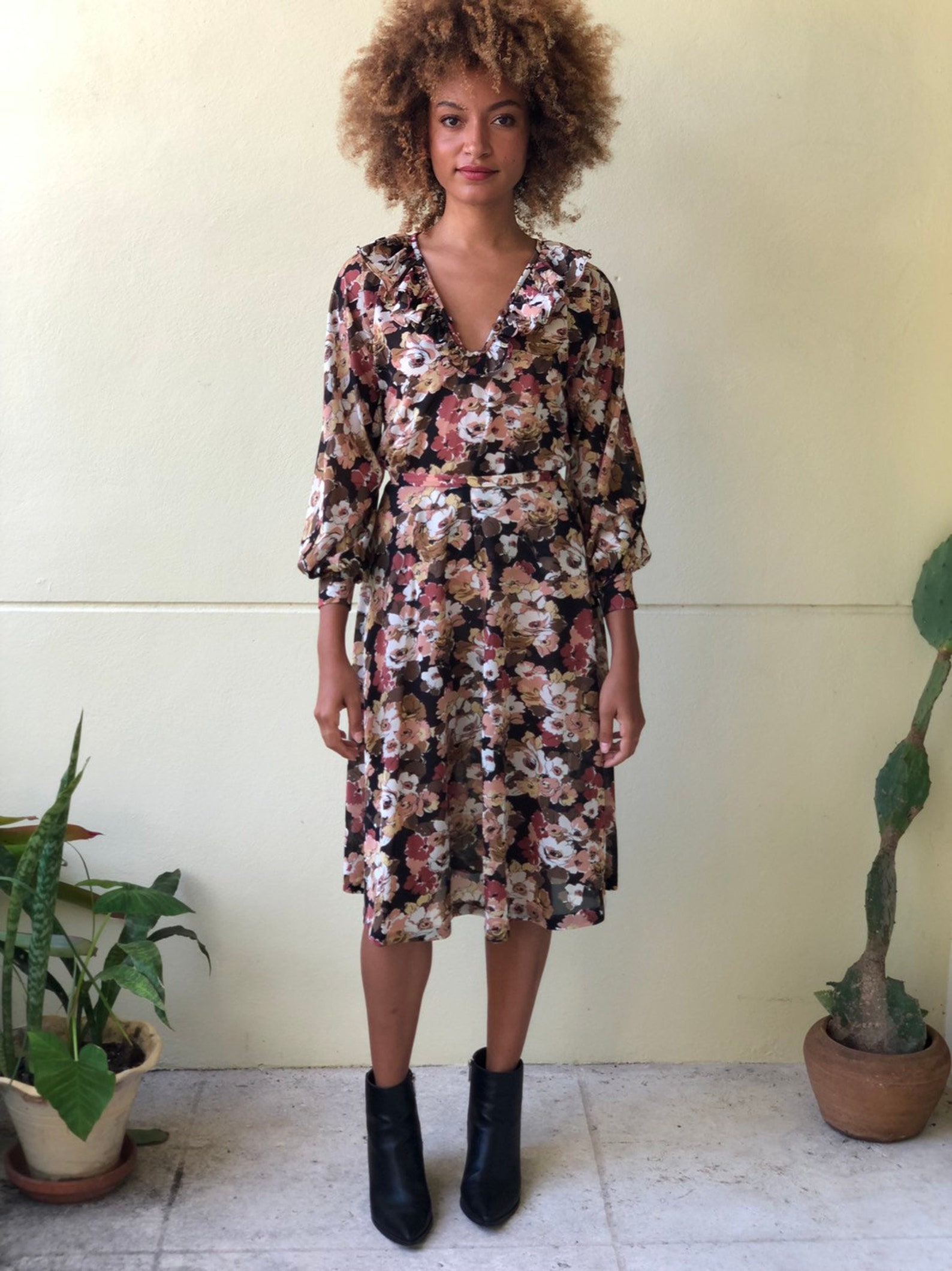 1970's Boho Dress / Sheer See Through Flutter Dress / Blouse and Skirt ...