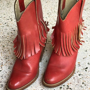 6 M Cowboy Boots / 1970's Frye Cowboy Boots / Fringe Leather Brick Red ...