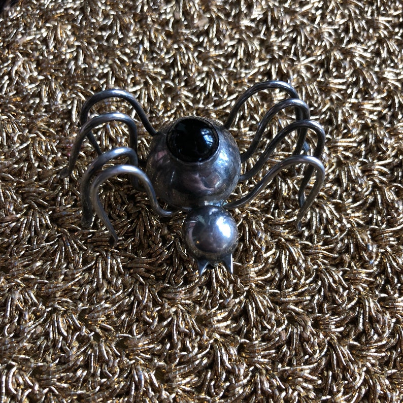 Sterling Spider Pin / TAXCO Onyx Shoulder Brooch / Arachnid - Etsy