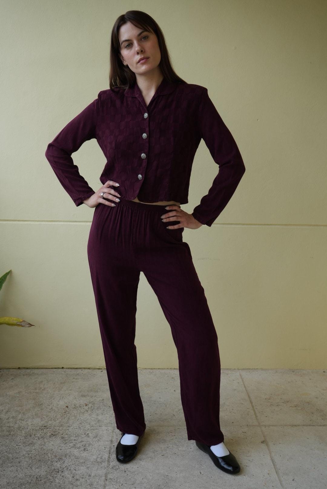 1990s Suit / Slacks and Jacket Set / High Waist Trouser Pants / Crop ...