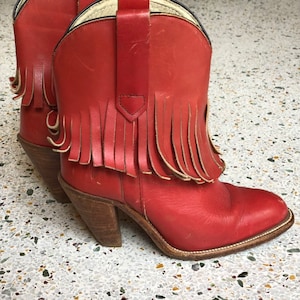 6 M Cowboy Boots / 1970's Frye Cowboy Boots / Fringe Leather Brick Red ...