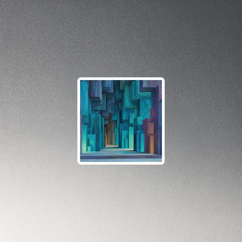 Abstract Sci-fi Magnet – Teal Quantum Corridor – Geometric Futuristic ...