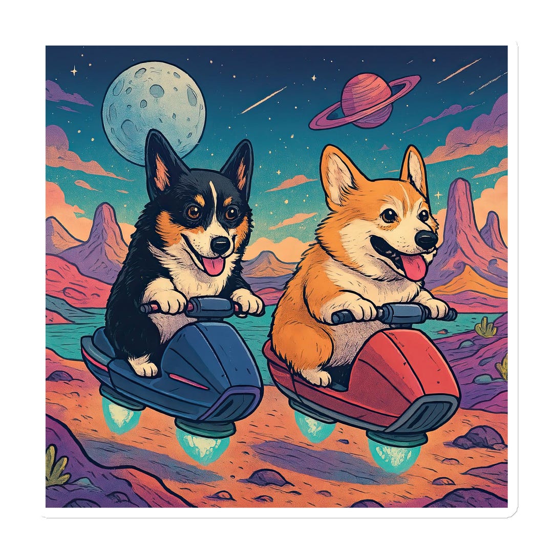 Cosmic Corgis Magnet – Cute Sci-fi Dog Art – Corgi Siblings Racing ...