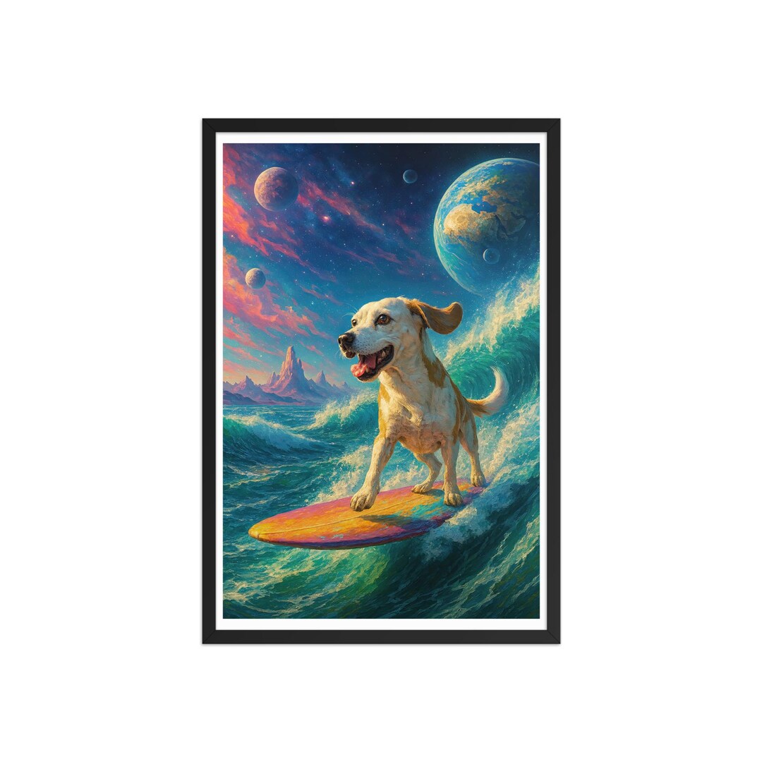 Cosmic Surfing Beagle – Dreamy Sci-fi Dog Wall Art – Louie Rides Alien ...