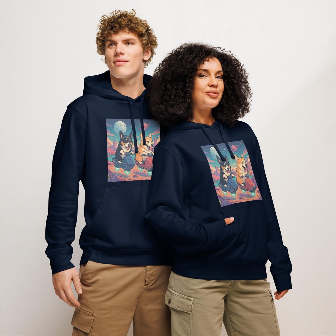 Cosmic Corgis Hoodie – Cute Sci-fi Dog Art – Corgi Siblings Racing ...