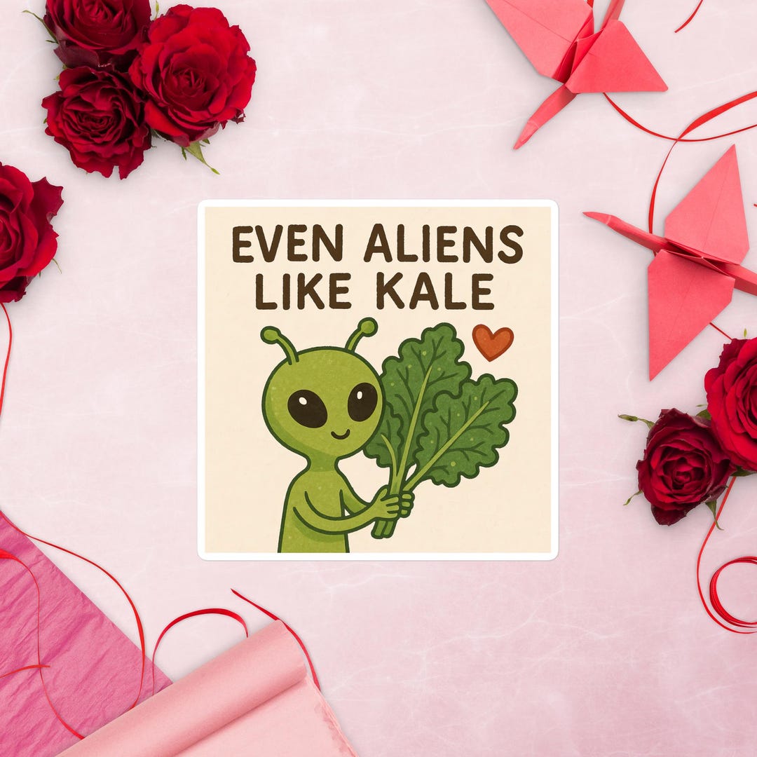 Sticker – Even Aliens Like Kale – Funny Vegan Alien Sticker – Cute Sci ...