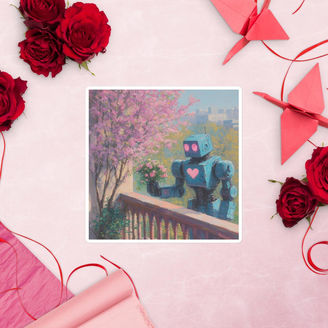 Sticker – Sweet Robot Love – Dreamy Sci-fi Sticker – Pastel Cherry ...