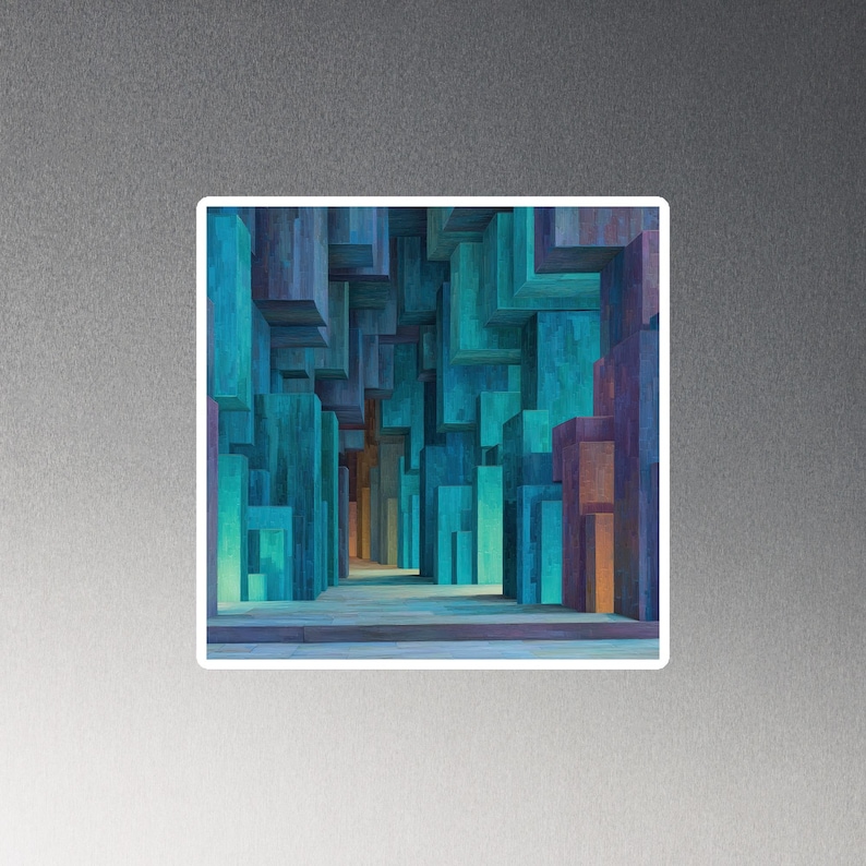 Abstract Sci-fi Magnet – Teal Quantum Corridor – Geometric Futuristic ...