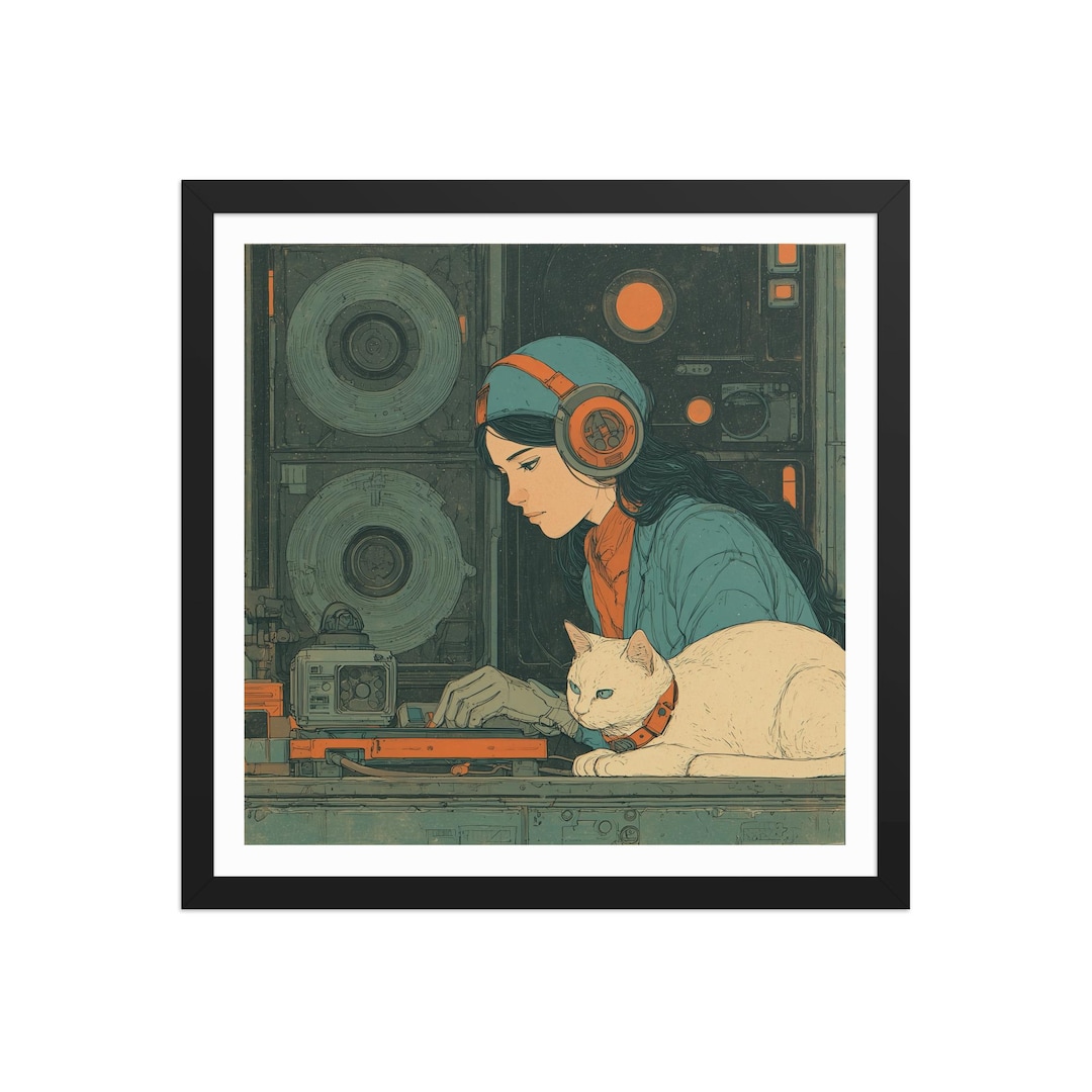 Analog Daydreams – Retro Sci-fi Wall Art – Girl With Headphones & White ...