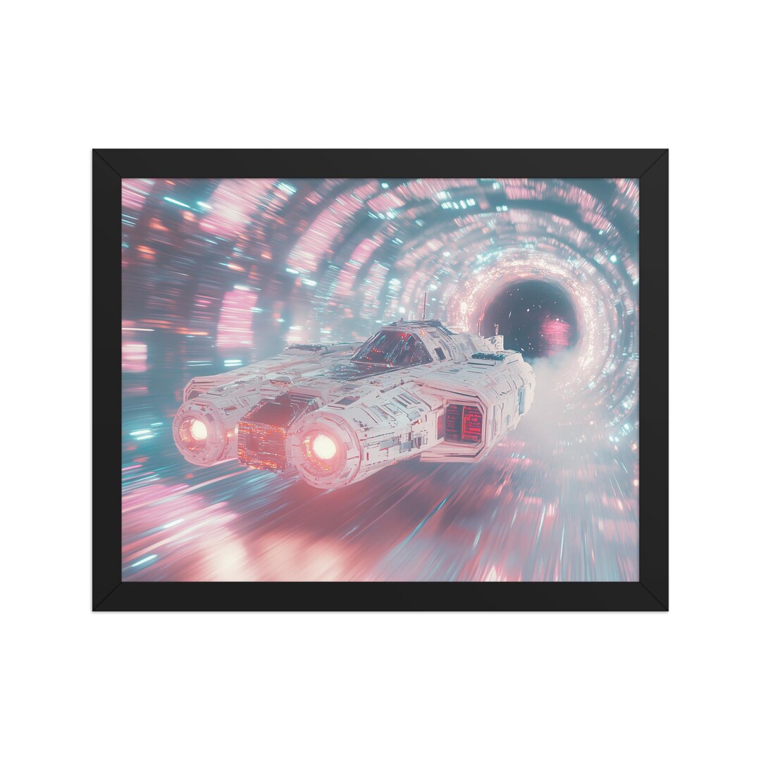 Hyperdrive Journey – Dreamy Sci-fi Wall Art – Sleek Starship in Neon ...