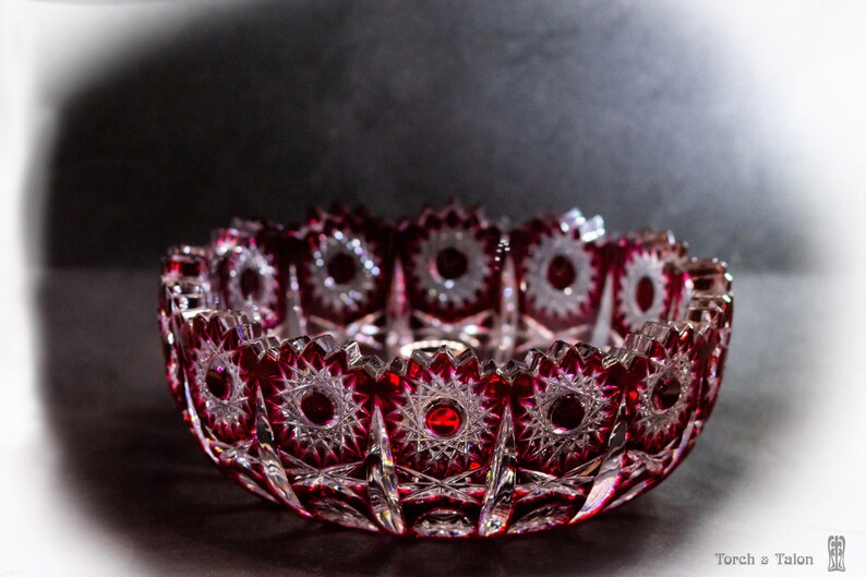 Early 20th Century Cut to Clear Ruby Red Crystal Bowl Bohemian Crystal ...