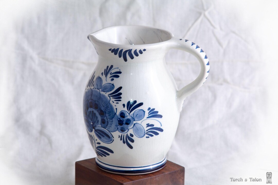 Vintage Delft Blue Jug Hand Painted Dutch Delftware Pitcher Floral Blue ...