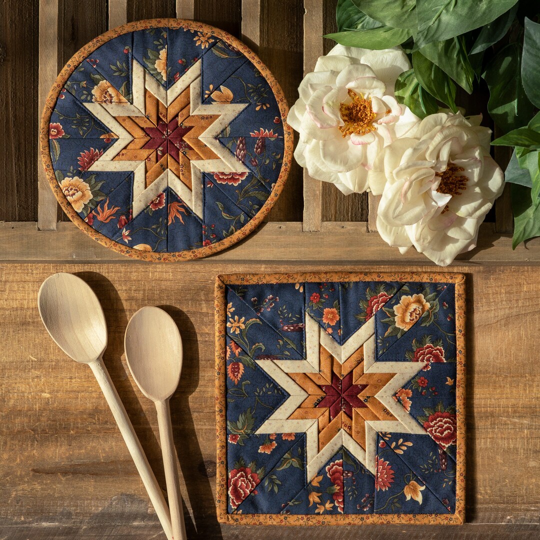 Folded Star Hot Pad Kit Round OR Square Prairie Dreams navy - Etsy