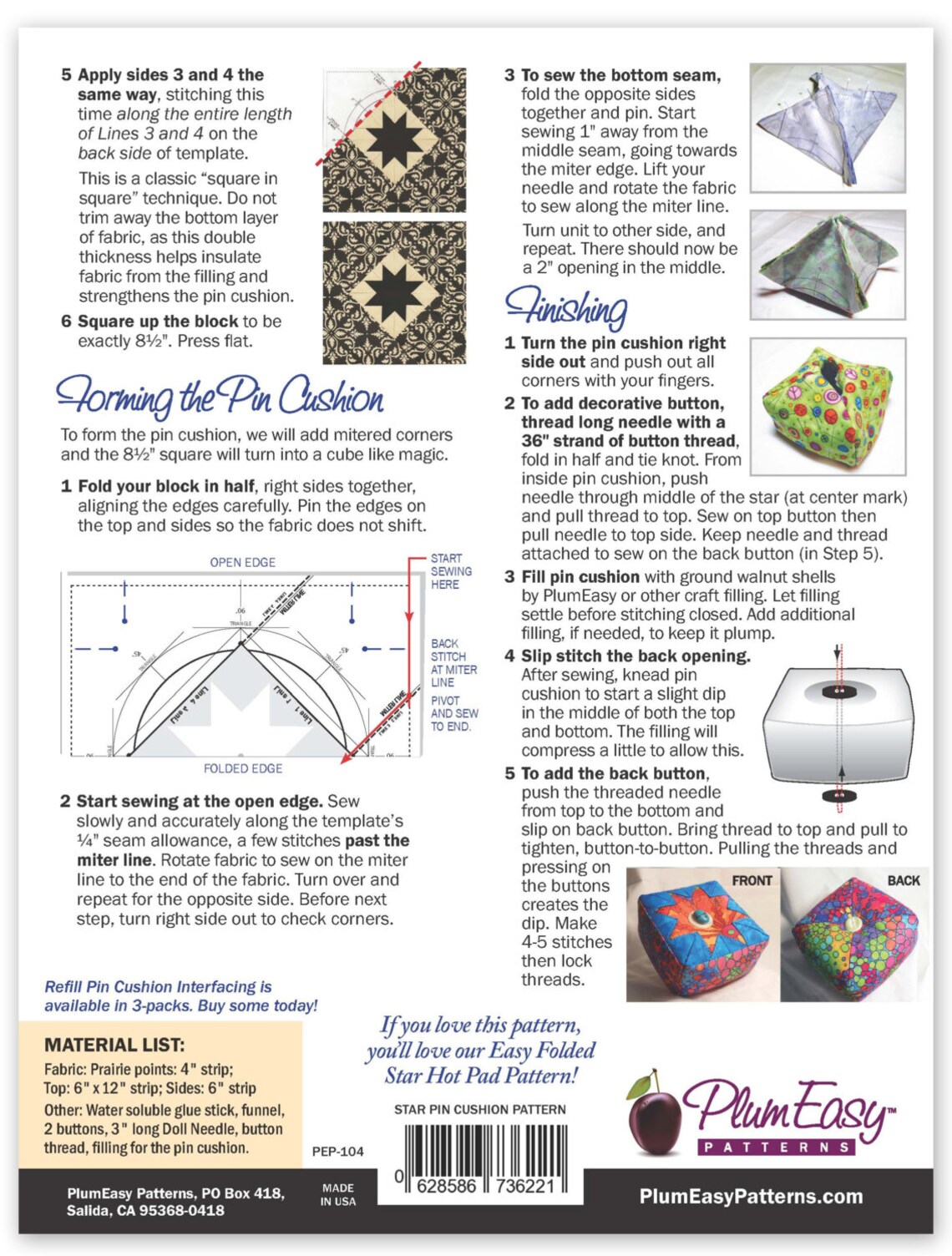 Folded Star Pin Cushion PATTERN With Custom Template - Etsy