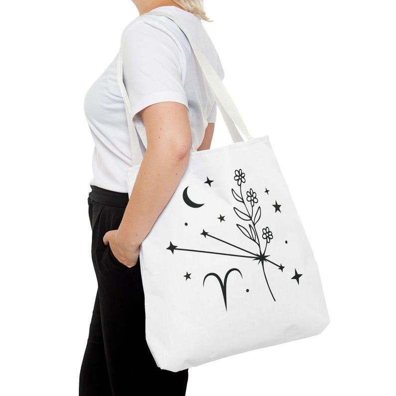 Zodiac and Birth Flower Tote Bag, Astrology Floral Shoulder Bag ...