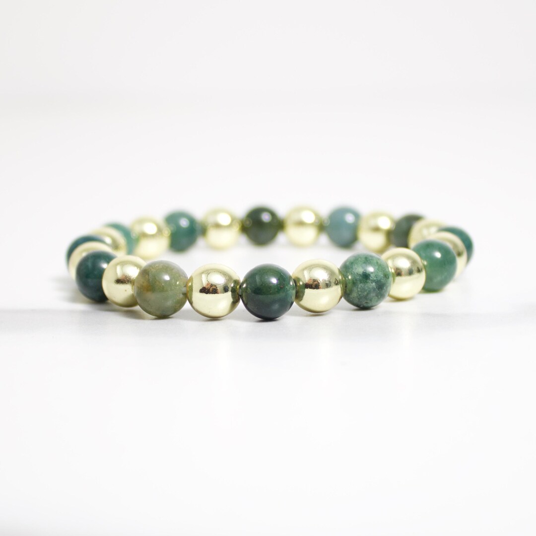 Elphaba’s Strength Gemstone Bracelet – Moss Agate & 18k Gold-plated ...