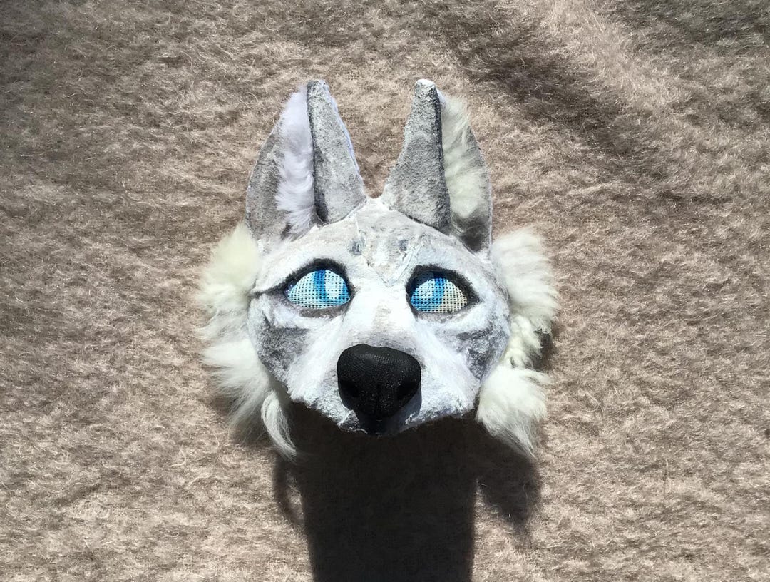 Arctic Wolf/white Wolf Therian Mask Snowcore, Blue, White Homemade Mask ...