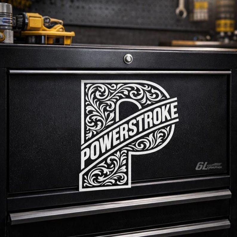 Leather Tooled Powerstroke P PNG | Western Tooled Truck Window Vinyl ...