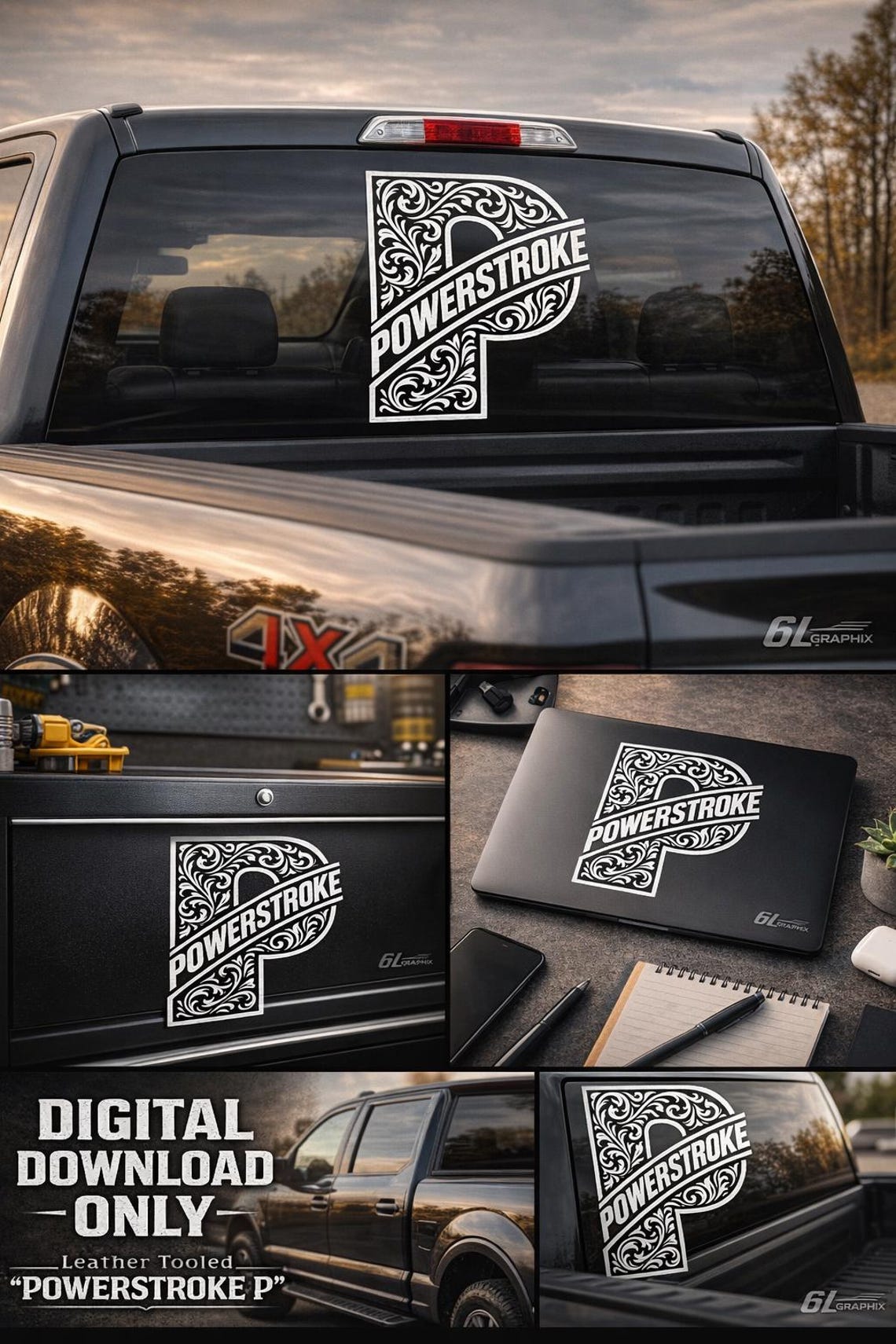 Powerstroke P Leather Tooled SVG Bundle | 6.0 & 7.3 Powerstroke Decal ...